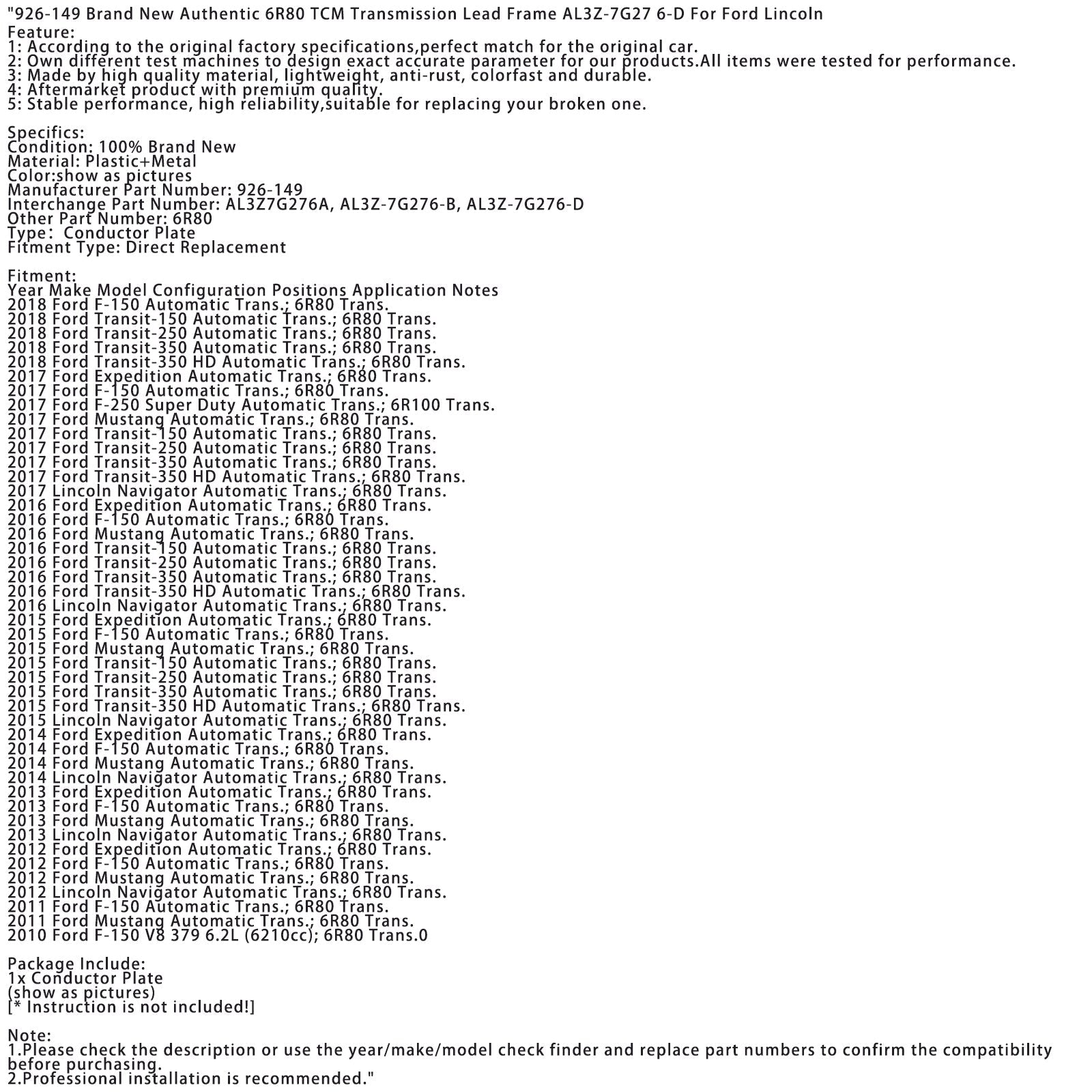 926-149 marke Neue Authentische 6R80 TCM übertragung Blei Rahmen Fit F ...