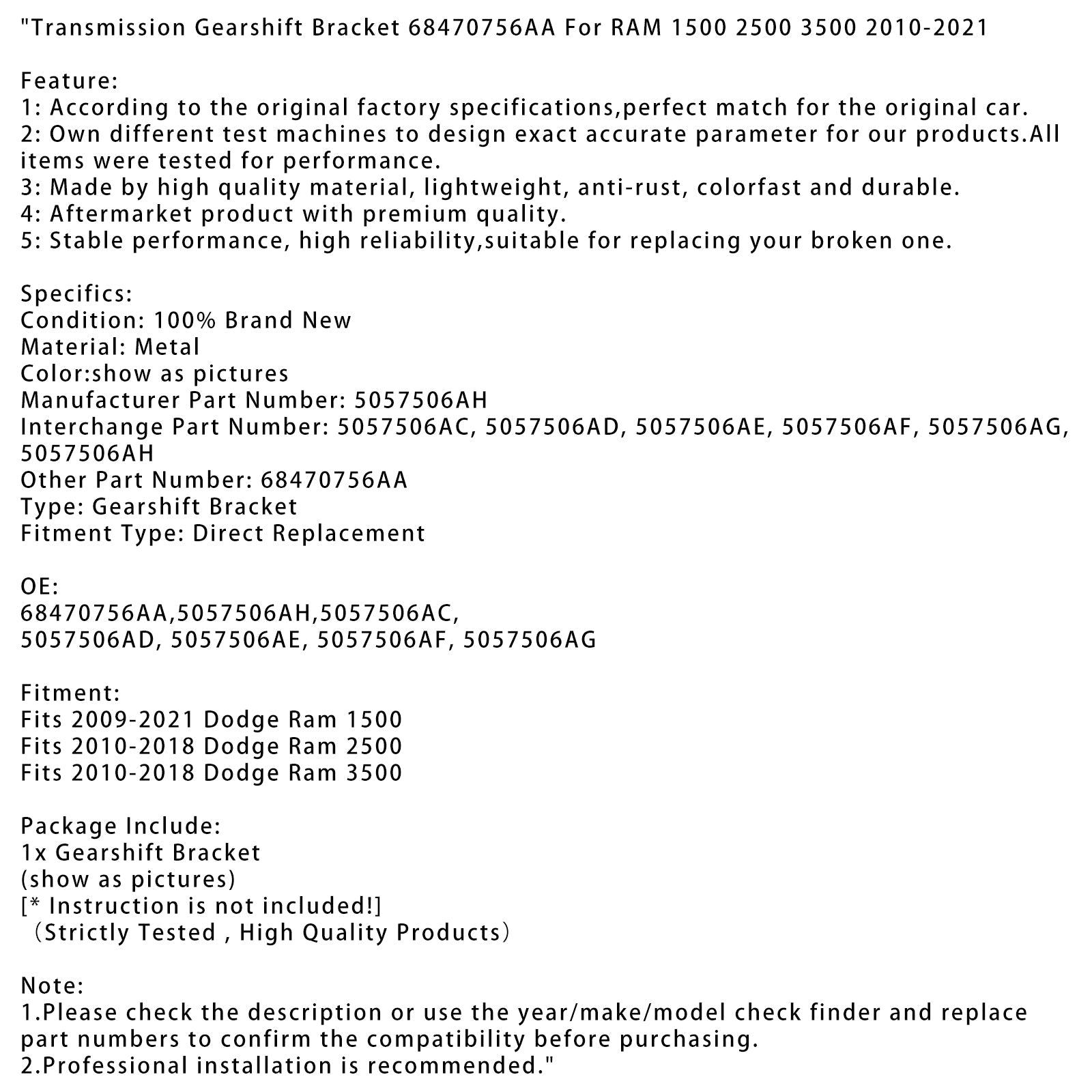 2010-2018 Dodge Ram 2500 Getriebe-Schalthebelhalterung 68470756AA 5057 ...