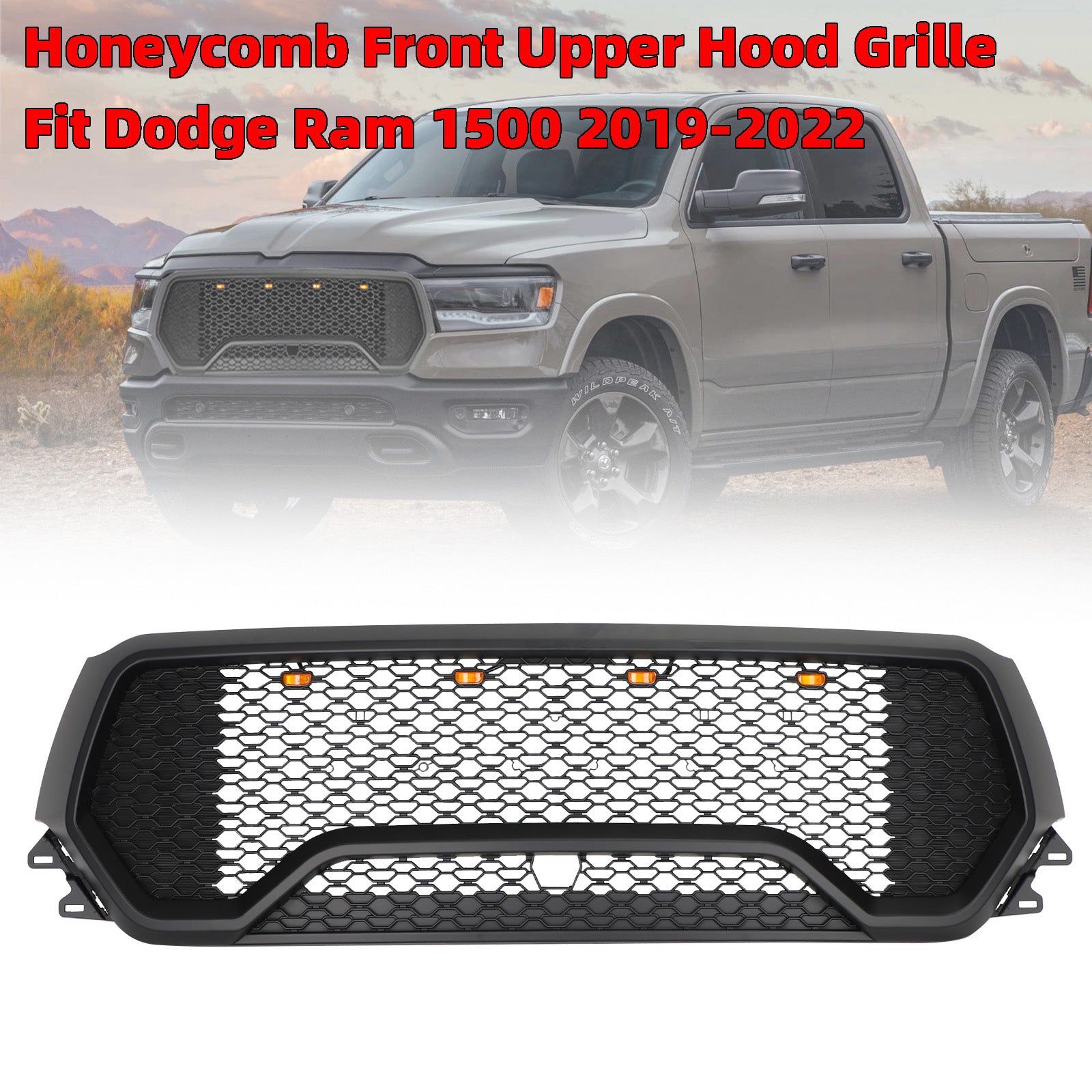 TRX Style LED Honeycomb Front Upper Hood Grille Fit Dodge Ram 1500 201 ...
