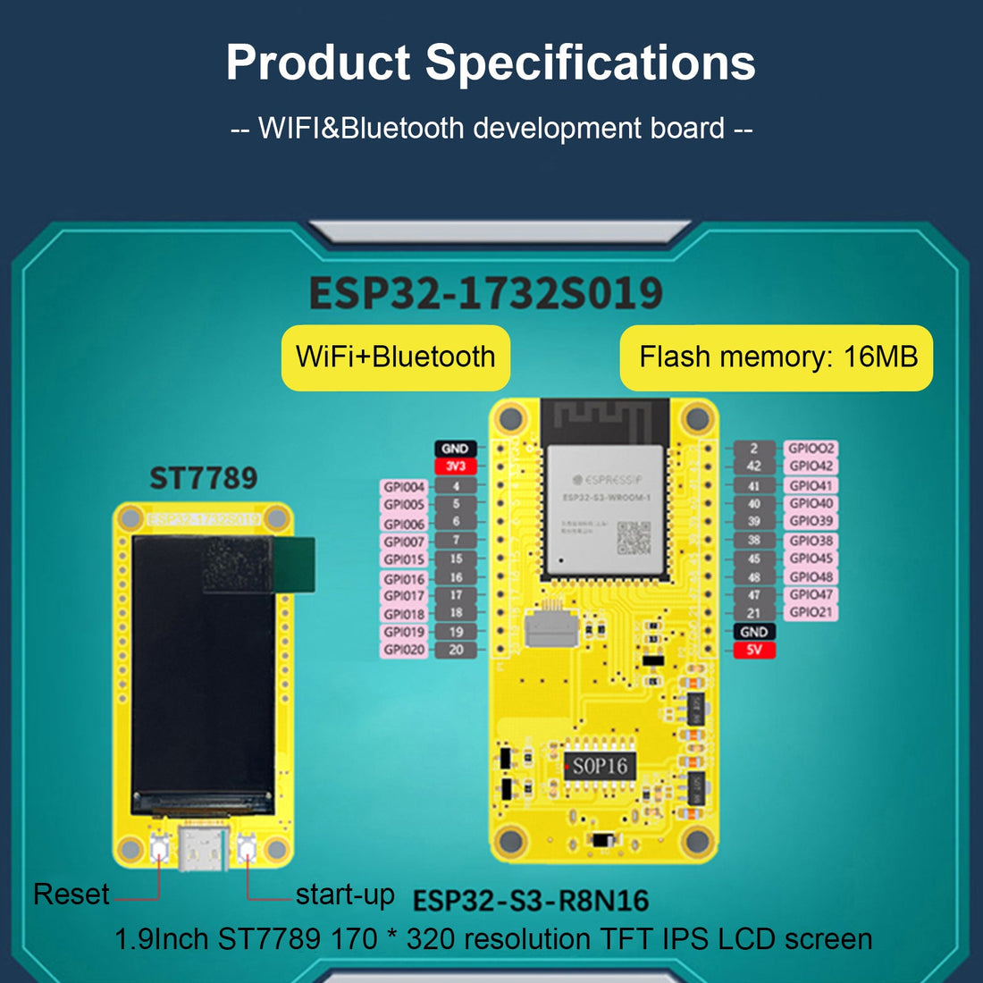 ESP32-S3 1,9-Zoll-Bildschirm-Entwicklungsplatine, WLAN, Bluetooth, 170 – oonooo