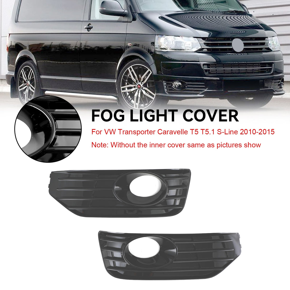 VW T5 T5.1 2010-2015 Gloss Black Fog Lamp Light Cover Insert S-line Gr ...