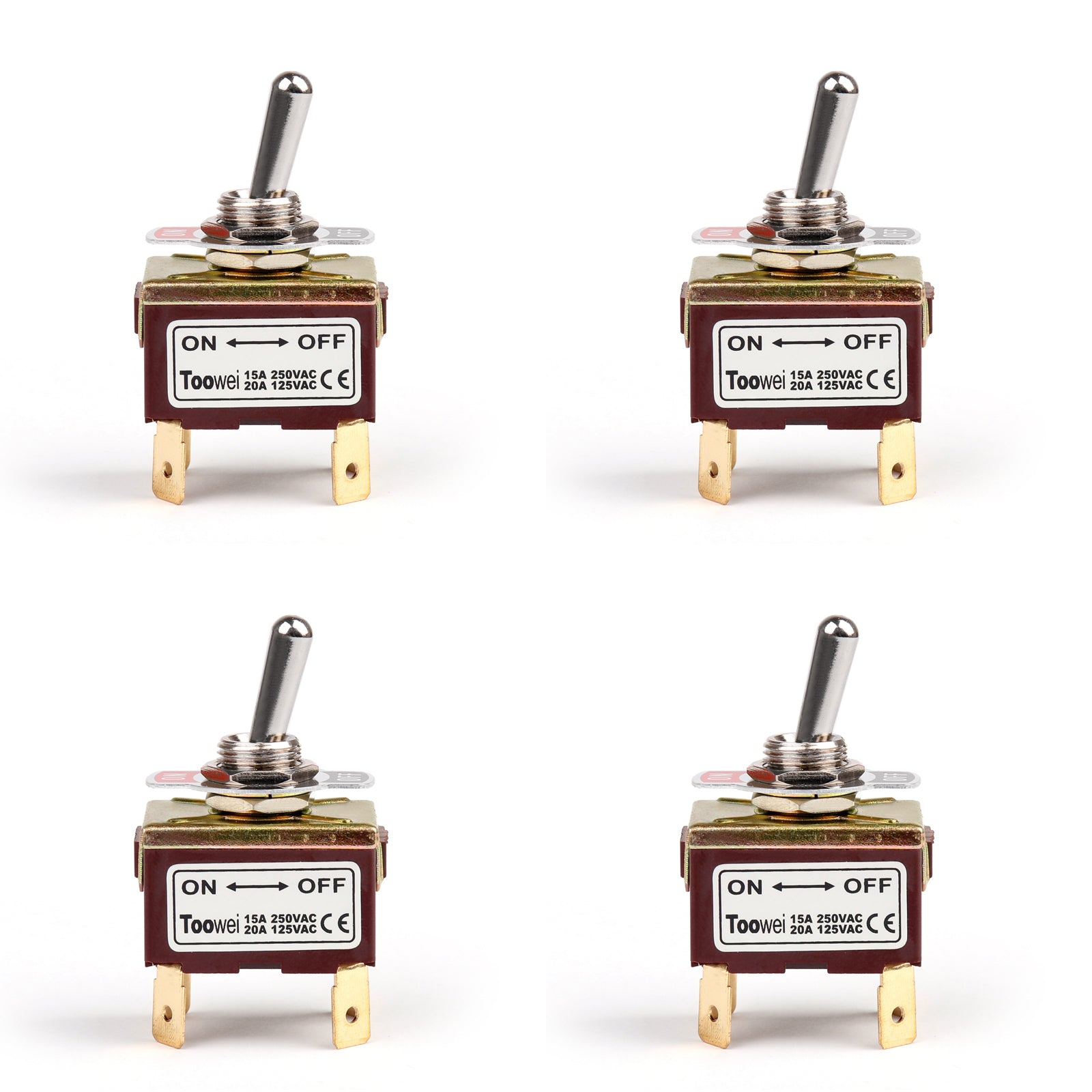 4Pcs 2 Terminal 4Pin ON-OFF 15A 250V Toggle Switch Boot DPST Industria ...