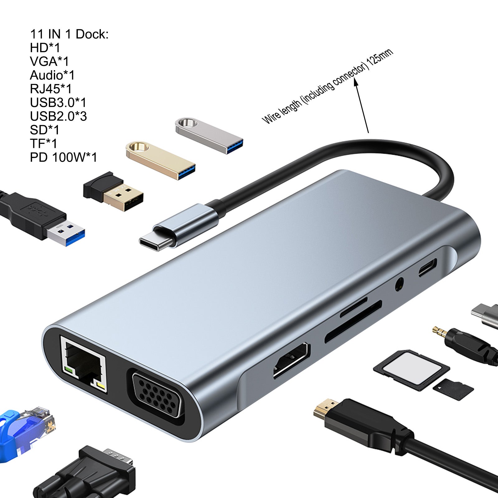 11 in 1 USB-C Typ C HD Ausgang 4K USB 3.0 HD Adapter HUB MultiFußktion ...