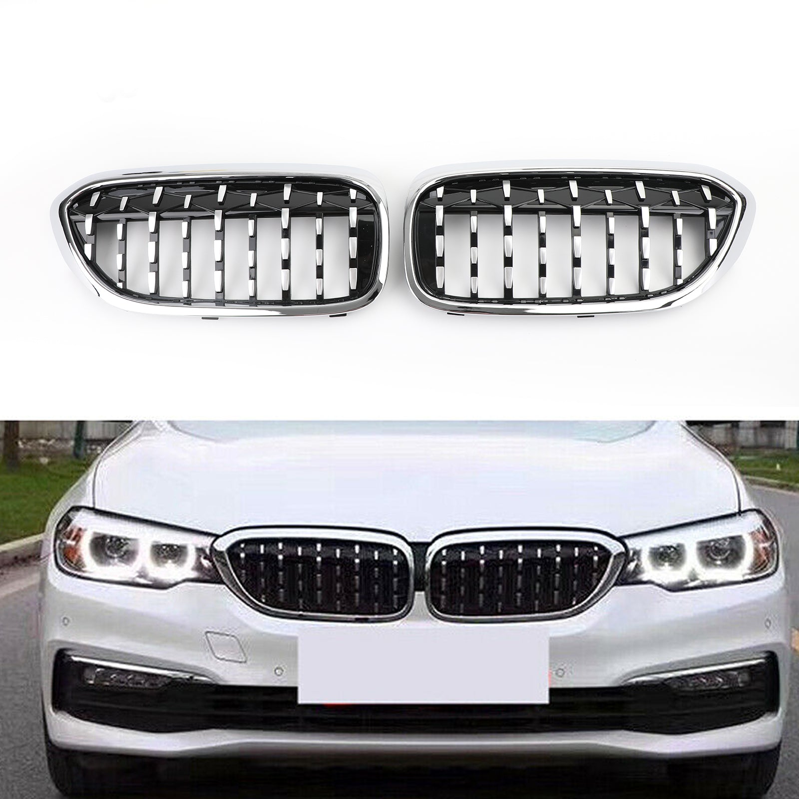 Pair Chrome Diamond Style Front Grill Fit For BMW 5 Series G30 G38 2017 ...